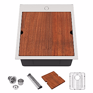 Lordear Bar Sink 18x20x10 Inch Drop In Bar Sinks Stainless Steel 16 Gauge Topmount Kitchen Sink Single Bowl Workstation Sink With Cutting Board RV sinks