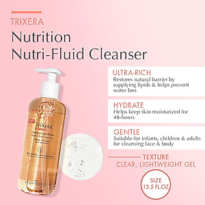 Eau Thermale Avene Trixera Nutrition Nutri-Fluid Cleanser, Soap-Free, Biodegradable, Pump, 13.5 oz.