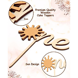 Sun One Cake Topper 1st Birthday Cake Decoration, 6.4'' x 7'' One Year Old Wooden Sun Cake Topper First Trip Around the Sun You Are My Sunshine Cake Smash Photo Booth Props B-day Bar Party Supplies