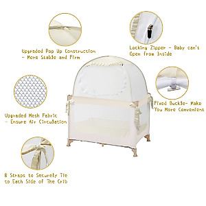 L RUNNZER Pop Up Pack N Play Tent, Baby Crib Net to Keep Baby in, Toddler Mini Crib Canopy for Pack and Play, Mini Cribs & Playard, See Through, Breathable & Portable