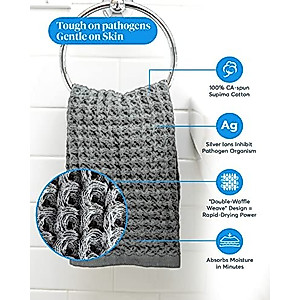 SUTERA - Silverthread Waffle Towel California - Grown Pima Cotton, Quick Drying, Ultra Soft, Lightweight and Absorbent - Waffle Weave Design - Luxury Towel (Hand, Grey) 16"x30"