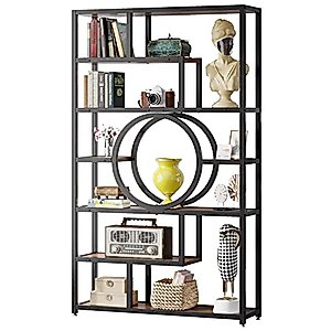 LITTLE TREE 72 Inch Industrial Bookshelf, Etagere Bookcase with 11-Open Shelf, Wood and Metal Bookshelves, Modern Book Shelves Storage Rack Display Shelf for Office, Living Room