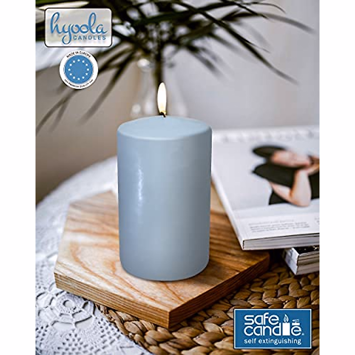 Hyoola Ice Blue Pillar Candles 2 x 3 Inch - 4 Pack Unscented Pillar Candles Bulk - European Made