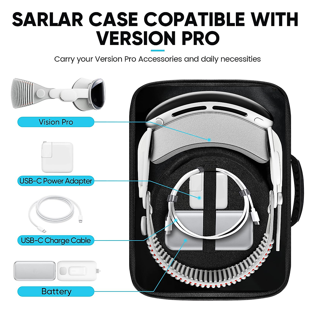 SARLAR Fashion Travel Protective Case for Oculus Meta Quest 3S/Quest 3/Quest 2/Vision Pro VR Gaming Headset and Touch Controllers Accessories Carrying Bag,Include Lens Protection Cover