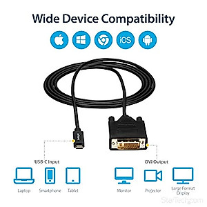 StarTech.com USB-C to DVI Cable - 6 ft / 2m - 1080p - 1920x1200 - USB-C DVI Monitor Cable - USB C Cable - Computer Monitor Cable (CDP2DVIMM2MB)