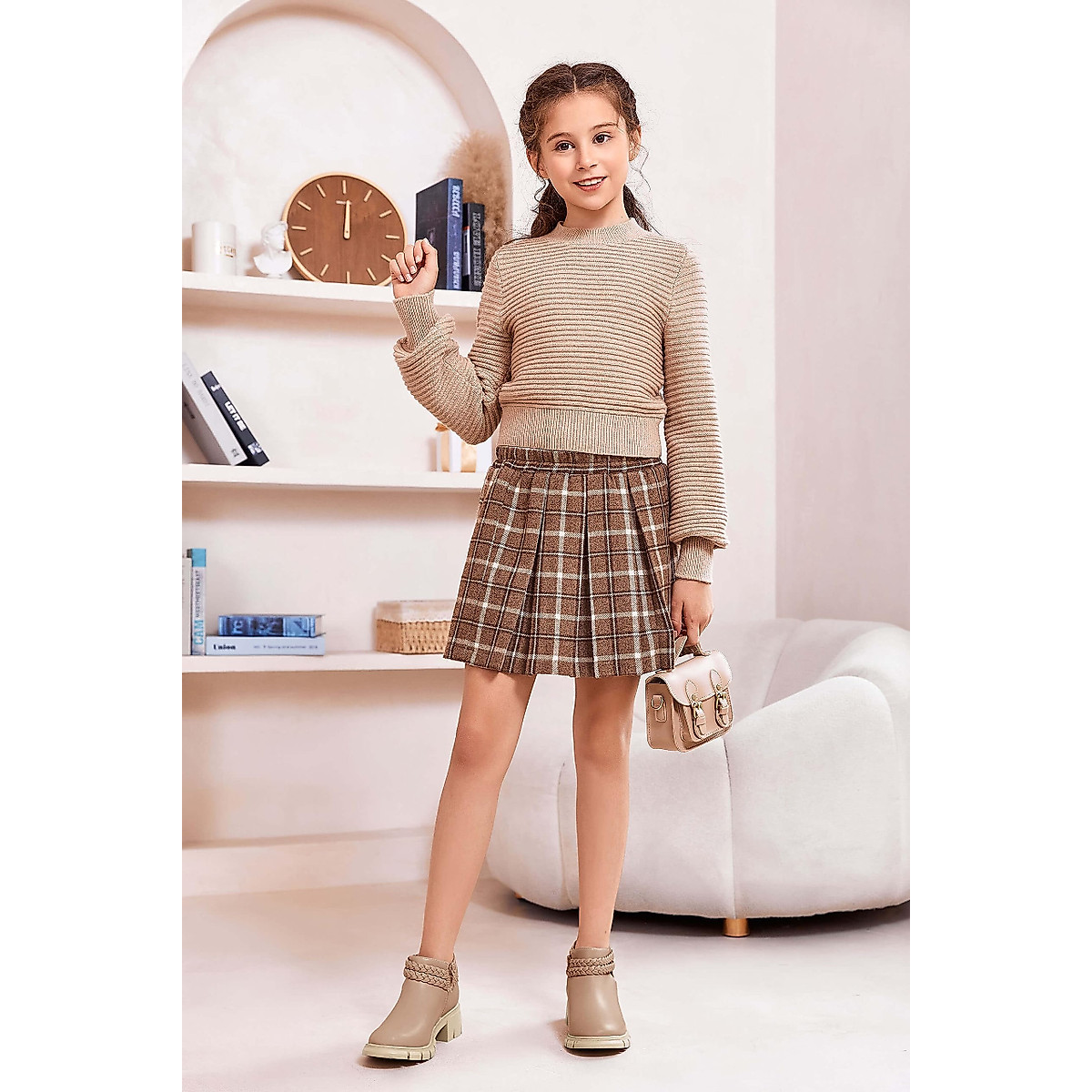 Coutgo Girls Toddler Braided Ankle Boots Chunky Low Heel Casual chelsea Booties Little Big Kid