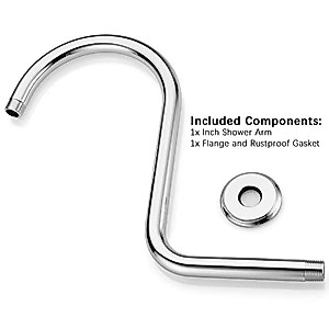 Anpean 13 Inch High Rise S Shape Shower Arm and Flange, Shower Head Extension Arm, Polished Chrome