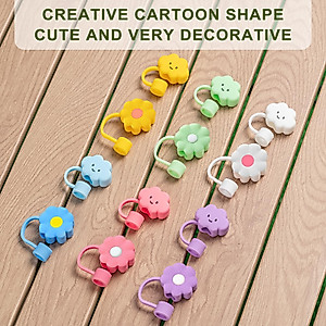 Amrules 6Pcs Straw Covers Cap Toppers, 0.4in /10mm Straws Cap for 20&30&40oz Tumbler Drinking Cup with Handle, Reusable Cute Silicone Tips Lids Protectors for Water Bottle Accessories, Flower Shape