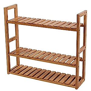 SONGMICS Bamboo Bathroom Shelf, 3-Tier Adjustable Plants Rack, Wall-Mounted or Stand, in the Living Room, Balcony, Kitchen, Natural UBCB13Y