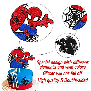 Spider 2nd Cake Topper Spider Cartoon Movie Themed Happy 2s Birthday Cake Decorations for Boys Girls Children Kids Men Women Two Bday Party Supplies Double Sided Glitter Black Décor