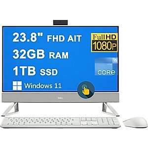 Dell Inspiron 5000 5410 24 AIO Desktop 23.8" FHD AG AIT InfinityEdge Touchscreen 12th Generation Intel 10-Core i5-1235U (Beats i7-1195G7) 32GB RAM 1TB SSD USB-C HDMI FHD Camera Win11 White