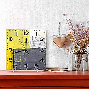 YiiHaanBuy Stylish 3D Beautiful Grey and Yellow Decorative Street Modern Grunge Abstract Squares Wall Clock, 9.5 Inch Battery Operated Quartz Analog Quiet Desk Clock for Home,Office,School