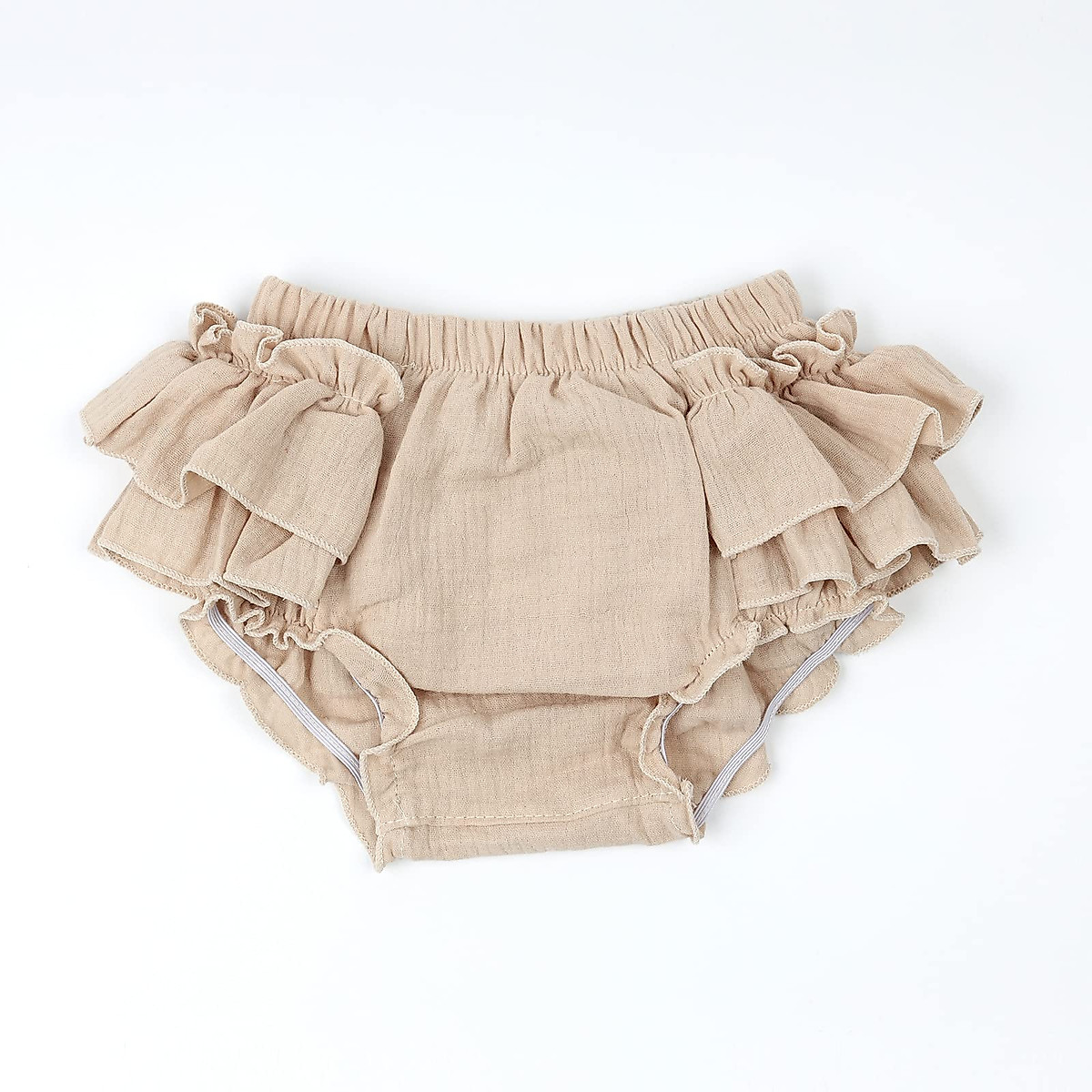 HOOLCHEAN Baby Girls Cotton Gauze Ruffle Bloomer Shorts with Bowknot Headband (Khaki, S: 0-6 Months)