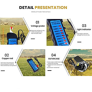 Electric Fence Voltage Tester, 12KV Fence Tester 8 Neon Indicator Lights/Fence Tester for Farms