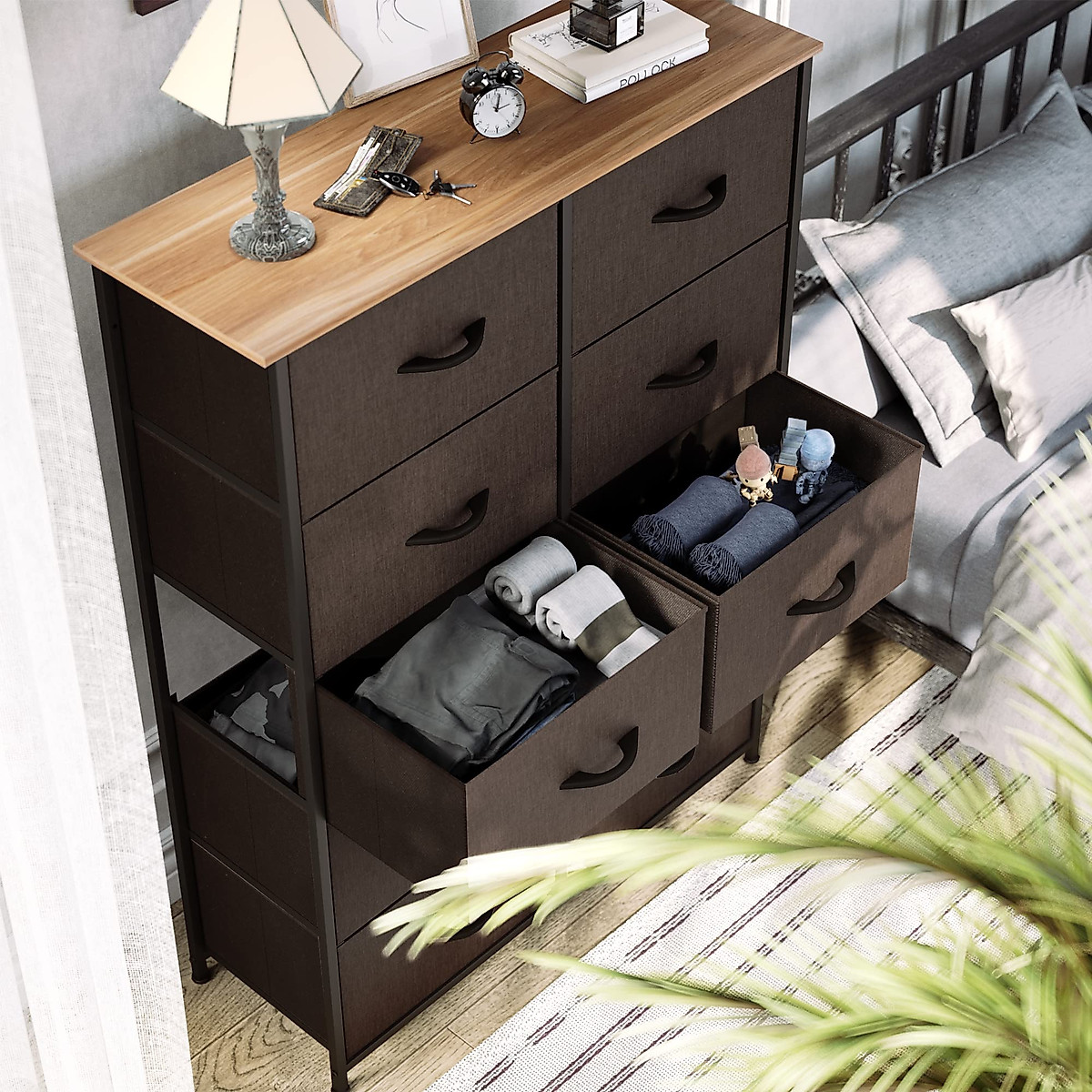 YITAHOME Tall Dresser with 10 Drawers, Furniture Storage Drawer Unit, Sturdy Steel Frame, Wooden Top & Easy Pull Fabric Bins, Organizer Tower Chest for Closet, Bedroom, Entryway, Nursery(Brown)