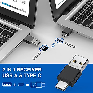 DINOSTRIKE 2 in 1 Type C and USB Presentation Clicker for Powerpoint Presentations,RF 2.4GHz Wireless Presenter Remote Slide Advancer with Volume Control for Mac Laptop Computer Office Classroom