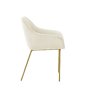 Ball & Cast Upholstered Dining Modern Accent Chair with Low Armrest Golden Metal Leg Set of 1, Beige