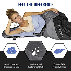 VENTURE 4TH Summer Sleeping Bag, Single, Regular Size - Lightweight, Comfortable, Water Resistant Backpacking Sleeping Bag for Adults & Kids - Ideal for Hiking, Camping & Outdoor - Black/Silver