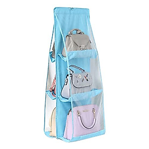 Hanging Bag 3 Layers with Hanging Hook High Capacity Transparent Collapsible 6 Pockets Dust Proof Handbag Storage Bag Household