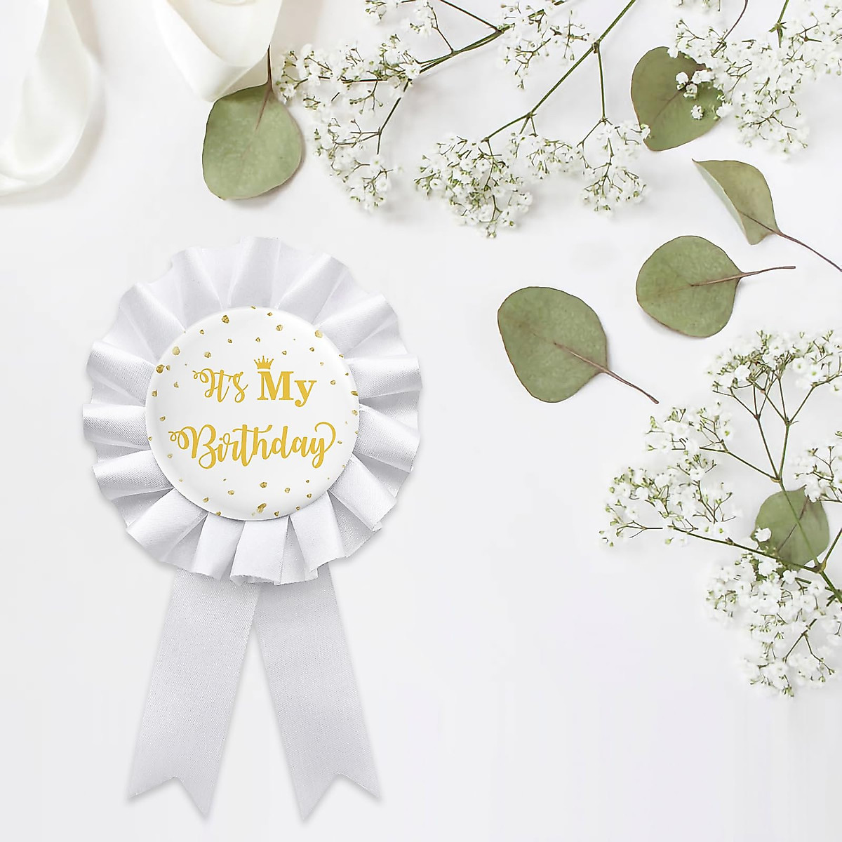 WIDEIDEAL White It's My Birthday Tinplate Badge Pin, Boys and Girls Happy Birthday Award Ribbon Children Adults Party Decorations Sign