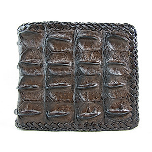 Pelgio Genuine Crocodile Alligator Backbone Skin Handmade Bifold Wallet (Chocolate Brown)