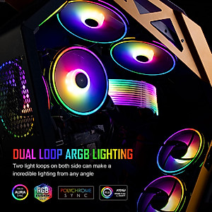 Zezzio 3PCS 120mm Addressable RGB PWM Case Cooling Fan for PC Cases with Controller(3pcs 12cm)