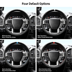 Alfanxi Hand Stitch Alcantara Steering Wheel Cover Compatible with Ford F-150 F-150 Raptor 2015-2020 (Blue Stripe)
