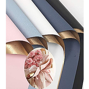 20 Sheets/5 Colors Waterproof Wrapping Flower Paper,Non Fading Floral Wrapping Paper,Frosted Gift Packaging Pape for Birthday Holiday Wedding Engagement,Double Colors Gold and Multicolor 23x23"
