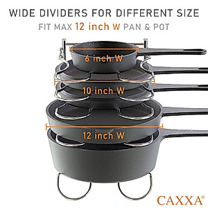 CAXXA Heavy Duty Pan Rack, Pot Lid Rack, Kitchen Cabinet Pantry Cookware Organizer Rack Holder | 5 Adjustable Dividers, Chrome