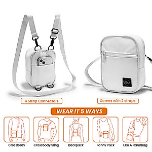 Vibe Festival Gear Small Crossbody Sling Bag for Women Men 5in1 Multi-Use from (rPET) Recycled Polyester Belt Bag Cross Body Backpack Fanny Pack Purse - White