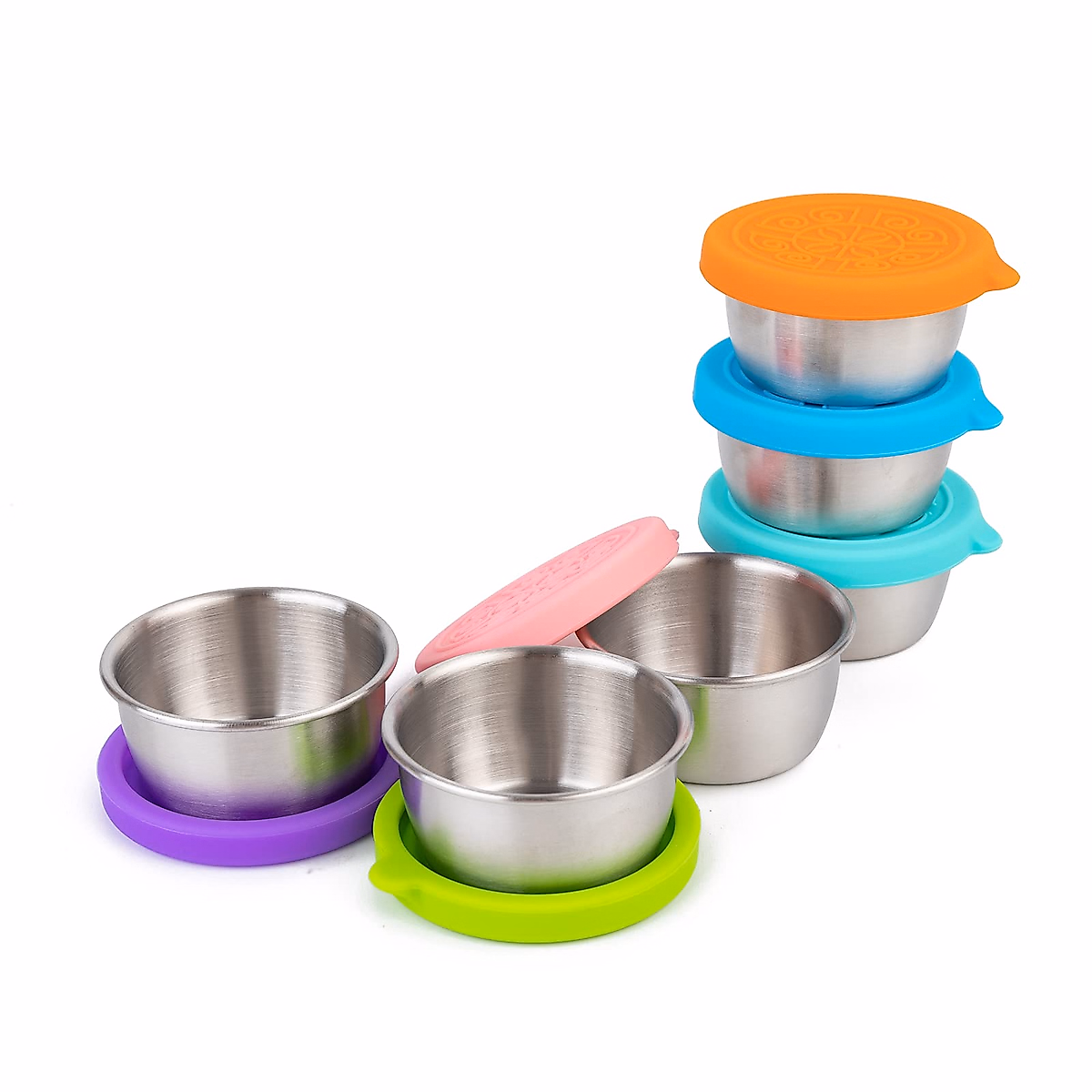 Agirlvct 6 Pack Salad Dressing Container To Go,Sauce Cups with Silicone Lid, Reusable Stainless Steel Small Condiment Containers, 1.6oz Leak-proof Dipping Food Container for Lunch Box Office School