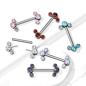 Pierced Owl 14G G23 Implant Grade Titanium Threadless Push-in Triple Bezel Set CZ Crystal Ends Nipple Barbells, Sold as a Pair (Clear)