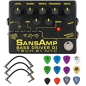 Tech 21 SansAmp Bass Driver DI V2 Bundle with 3 Patch Cables and Dunlop Variety Pick Pack