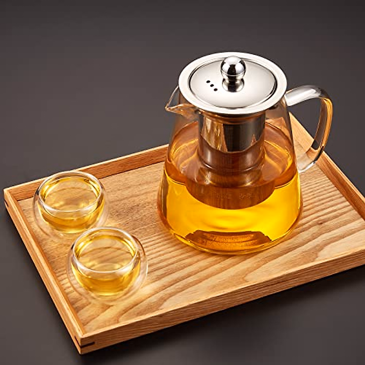 950ml/30oz Glass Teapot Kettle with Removable Stainless Steel Infuser & Matching Silicone Coasters, Stovetop & Microwave Safe Tea Pot for Loose Leaf Tea & Blooming Tea