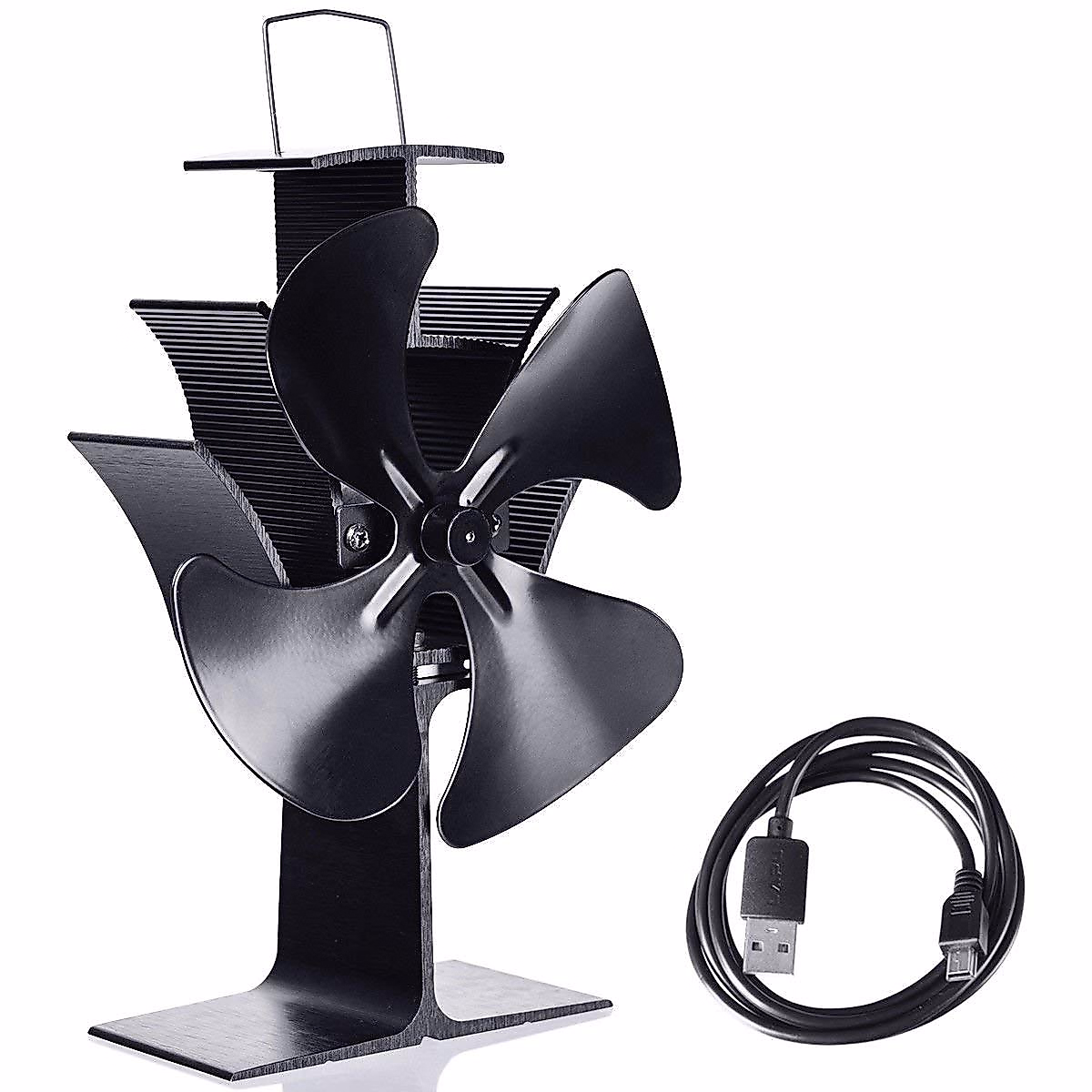COSTWAY 4-Blade Stove Fan, Multi-Function Fuel Heat Powered Fan, Black, 6.5''X 3.0''X9.0''(LXWXH), 1.5 lbs