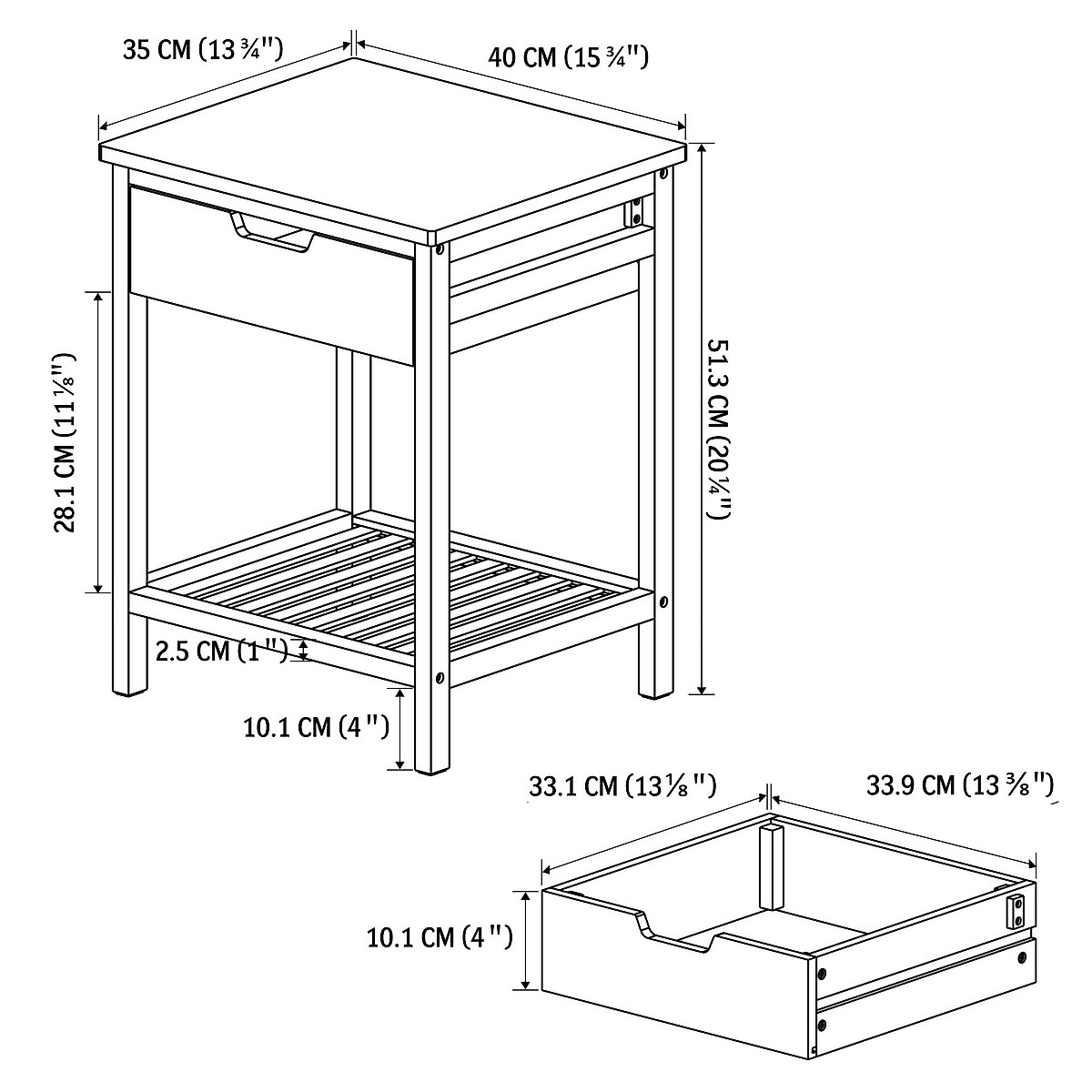 WTZ Nightstand, End Table, Bamboo Night Stand Bedside Table, Side Table with Drawer for Bedroom, Living Room, Lounge, Space Saving, Easy Assembly, NS-538 Black (1, Black)