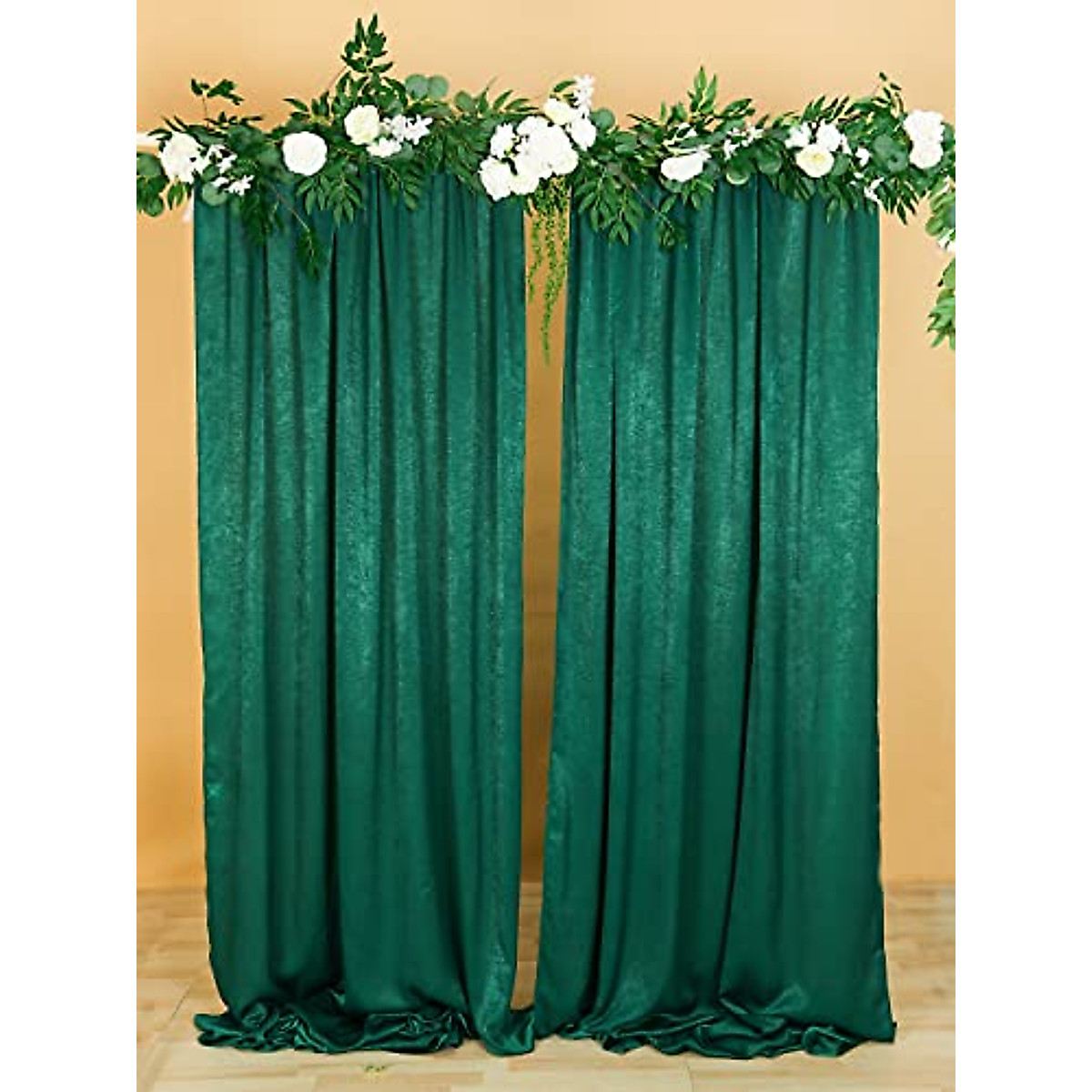 Cytdkve 2 Panels 4.8 Feet x 10 Feet Hunter Green Velvet-Like Wedding Backdrop Curtain Drapes, Silky Soft Window Curtains Panels for Wedding Ceremony Birthday Party Decorations