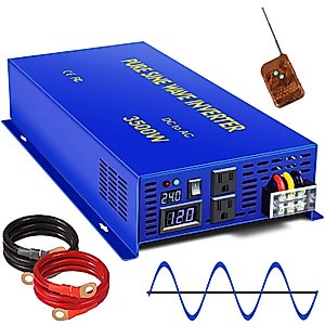 XYZ INVT 3500W Pure Sine Wave Inverter 24V DC to 110V 120V AC Surge 7000 Watt Power Inverter 100ft Wireless Remote Control for Solar System, Off Grid, RV.(3500W/24V)