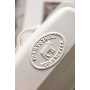 YHOJOY Cow Butter Dish, Ceramic Butter Dish with Lid for Countertop, White Butter Tray with Handle, Farmhouse Covered Butter Holder Container for East West Coast Butter Storage