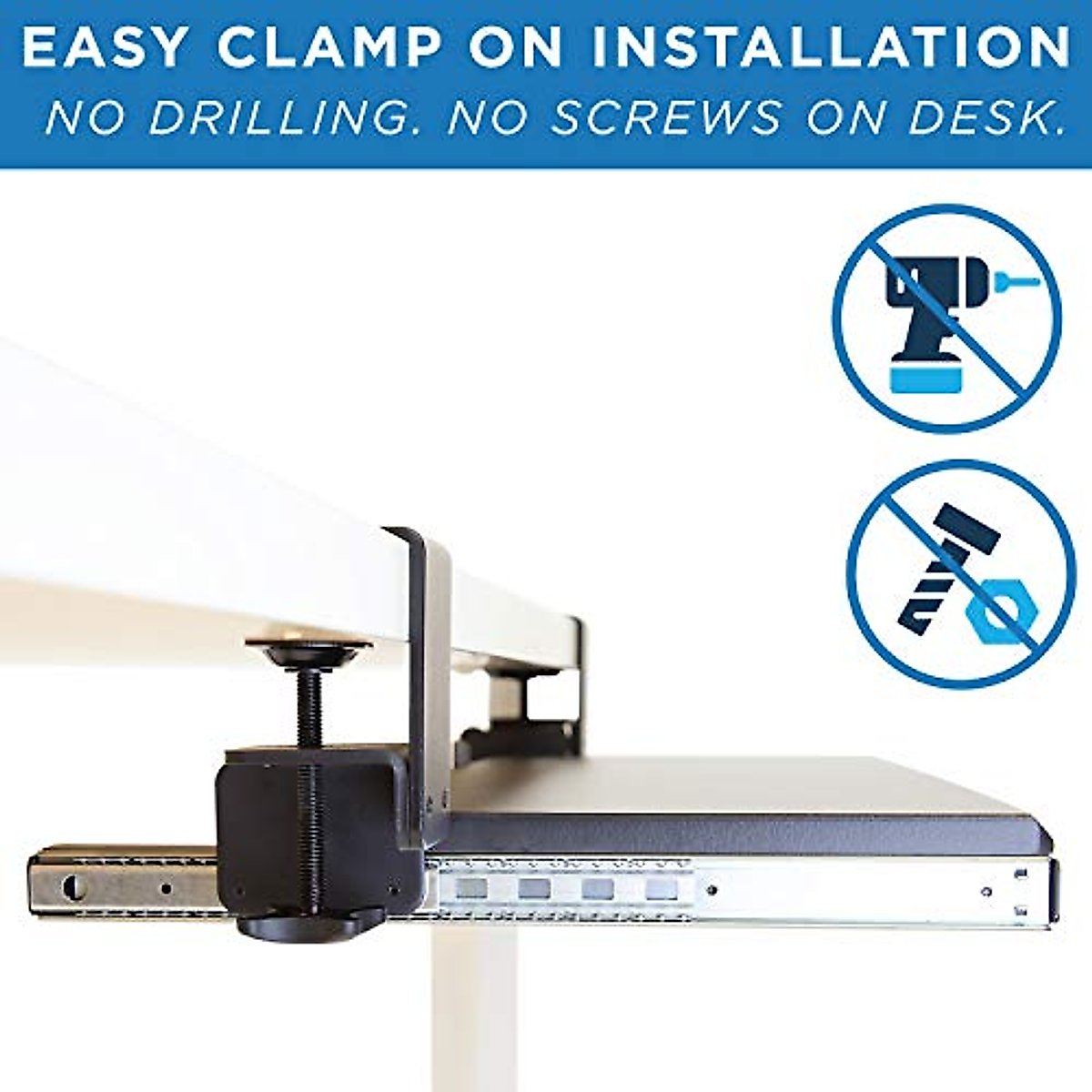 Mount-It! Clamp Keyboard Tray - Ergonomic Under Desk Pull Out Keyboard and Mouse Platform with No-Drill Easy Installation - Slides Under Desk Increase Desk Space - 27 Inch Wide