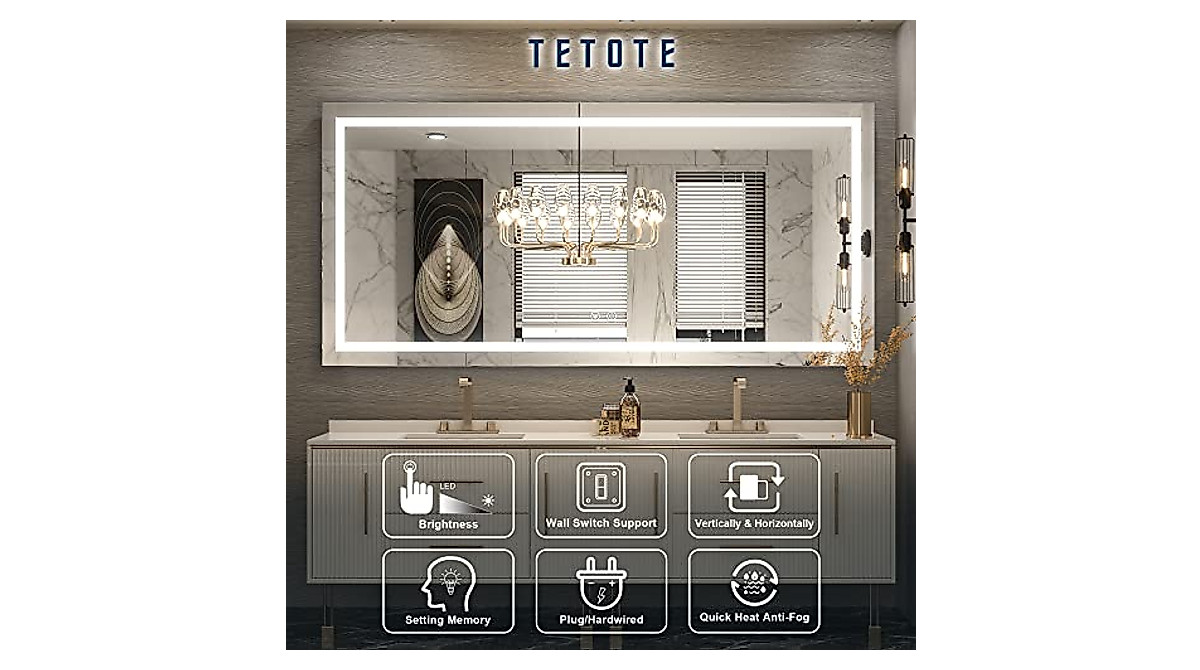 TETOTE LED Bathroom Mirror | Dimmable & Anti-Fog with Lights
