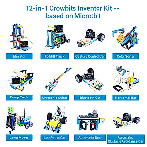 Programming Kit Compatible with Micro:bit, 12-in-1 Kids Graphics Programming, Robot Toy for Learning Code, Magnetic Electronic Module, Crowbits Inventor Kit (Micro:bit Not Included)