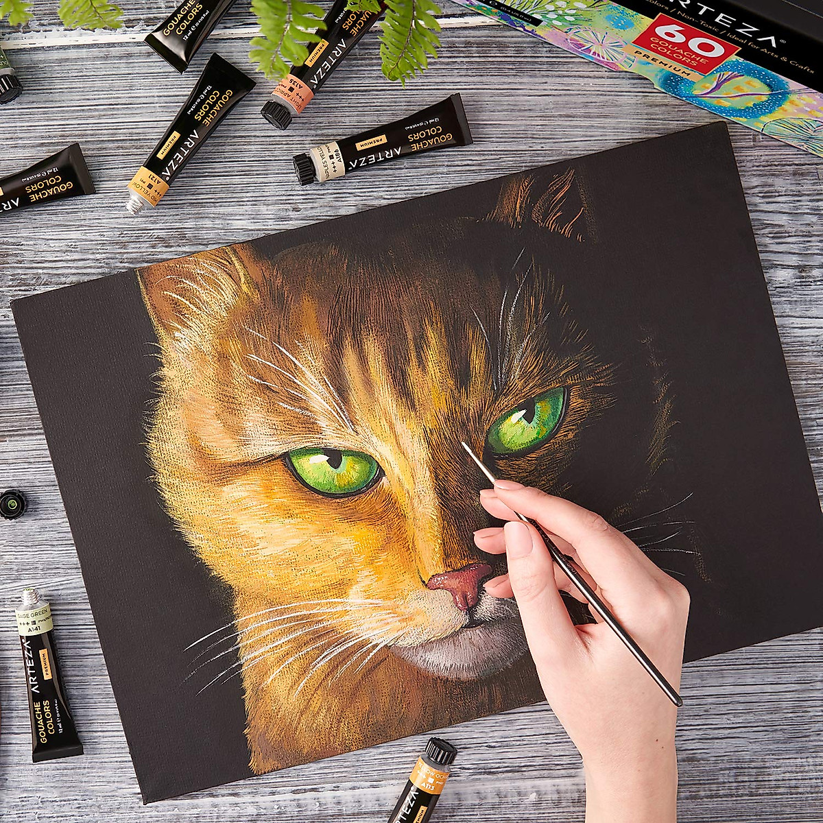 ARTEZA Gouache Paint, Set of 60, 12ml/0.4 US fl oz Gouache Paint Tubes for Professionals and Students