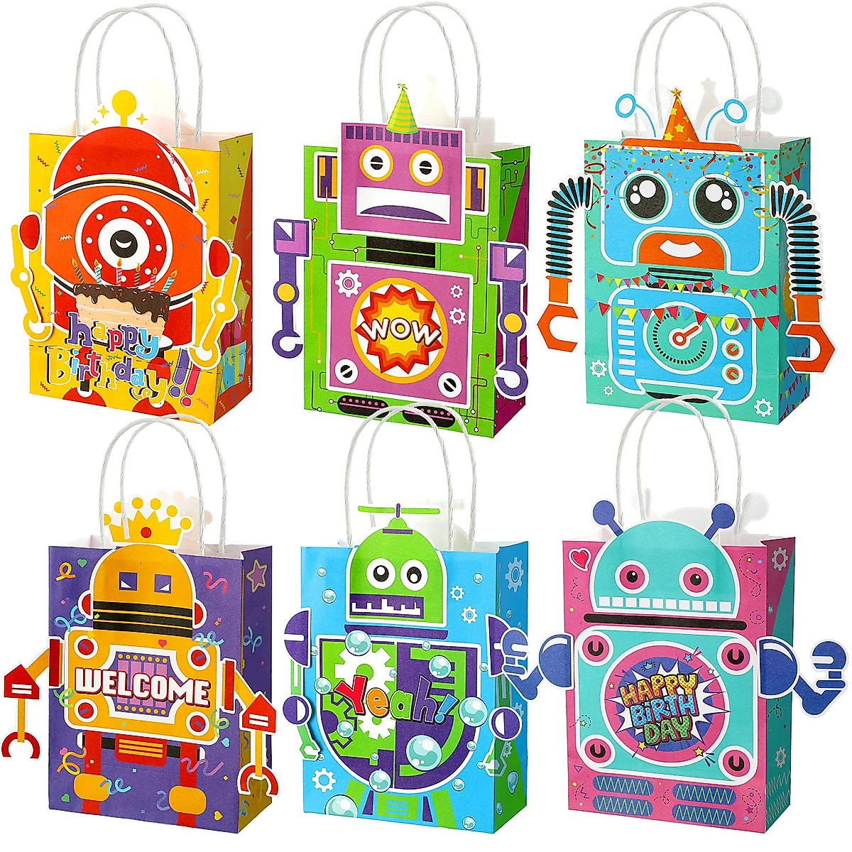 24 Pcs Robot Party Supplies Candy Gift Bags, Robot Goodie Gift Treat Bags, Kids Candy Treat Bags with Handle for Robot Themed Birthday Party Decorations Supplies