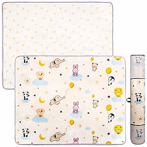 Bubbtots Baby Play Mat, Large and Reversible Waterproof Padded Foam Playmat for Babies and Toddlers, Animals and Nature, 69"x59"x0.6"