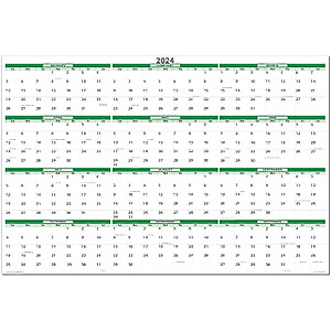 Earth Green 2024 Horizontal 36h x 56w Dry-Erasable Wall Calendar with Marker and Eraser. Best in its Class. Will not ghost or stain - 24H56GN
