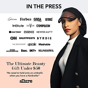 Hairbrella 100% Waterproof Rain Hat, Satin-Lined Cap, UV Sun Protection, Full Hair Coverage, Packable Travel Accessory Black