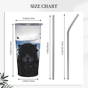 20oz Insulated Tumblers with Lids and Straws Awesome Fighter Pilot Stainless Steel Coffee Tumbler Cup Double Wall Vacuum Travel Coffee Mugs for Home, Office, Outdoor