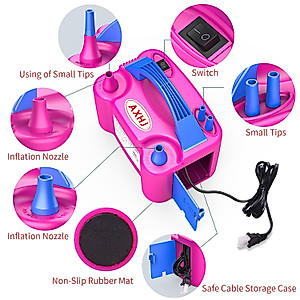 AXHJ Electric Balloon Pump- Portable Dual Nozzle Air Blower Pump Inflator for Fast and Easy Bulk Balloons Filling for Party Decoration[110V, 600W, Rose Red]