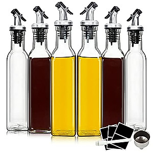 YEBODA 8oz Clear Glass Olive Oil Dispenser Bottles, Olive Oil and Vinegar Cruet Bottle Includes Pourers, Funnel and Labels, Cooking Oil Container for Kitchen 6 Pack